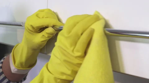 Woman Clean Kitchen Cabinet Doors | Stock Video | Pond5