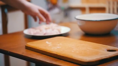 Woman Cooked Fresh Raw meat Beats on the... | Stock Video | Pond5