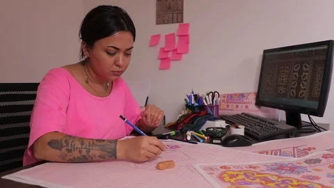 Woman draws a sketch on paper. Multi-col... | Stock Video | Pond5