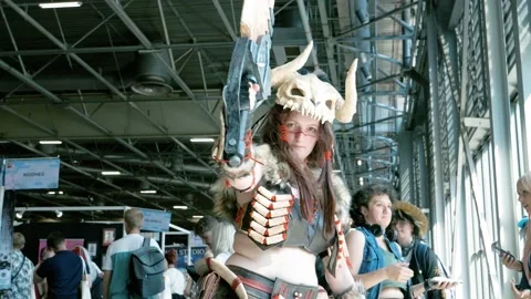 Woman dressed up in Neanderthal costume ... | Stock Video | Pond5