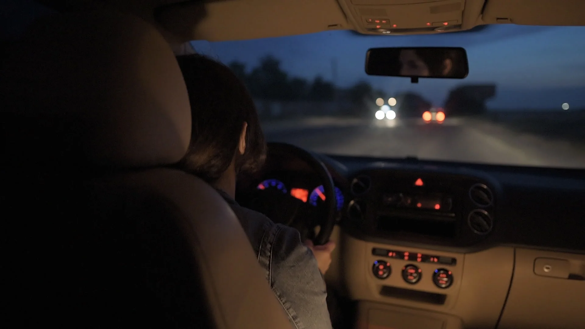 Girl Driving Car At Night