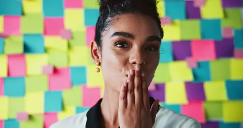 Woman, face and blow kiss in office with... | Stock Video | Pond5