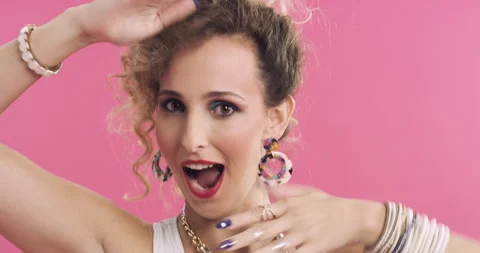 Woman, face and makeup with 80s fashion ... | Stock Video | Pond5