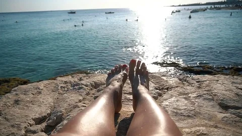 woman feet resting in Cyprus on the back... | Stock Video | Pond5