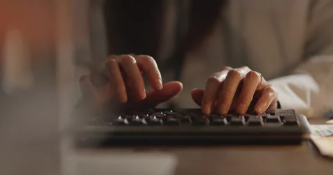 Woman Finishes Typing On Keyboard. End o... | Stock Video | Pond5