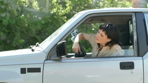 Woman with Flat Tire | Stock Video | Pond5