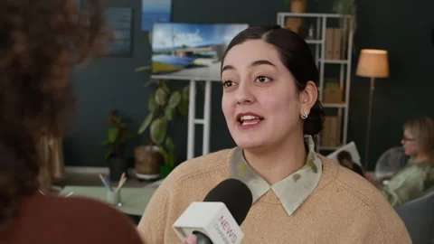 Woman Giving Interview to News Channel R... | Stock Video | Pond5