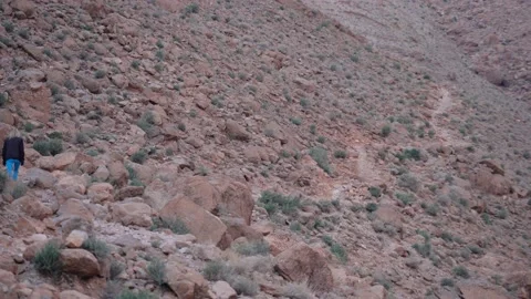 A woman is Hiking a Narrow Red Rocky Pat... | Stock Video | Pond5