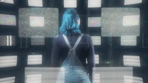 Woman Inside TV Globe Static Noise Inter... | Stock Video | Pond5