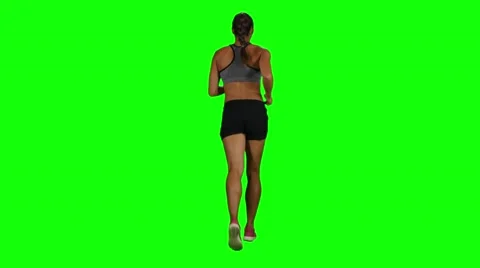 Woman jogging. Back view. Green screen | Stock Video | Pond5