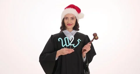 Woman judge in Santa hat raises 2025 dig... | Stock Video | Pond5