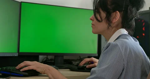 Woman Look Watch at Green Screen Monitor... | Stock Video | Pond5