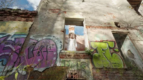 Woman looking through window frame of ol... | Stock Video | Pond5