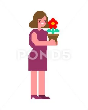 Woman pixel art. 8bit female. pixelated Vector illustration: Graphic ...