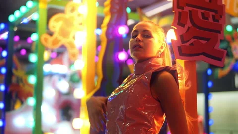 Woman In Pvc Clubwear Posing To Camera A... | Stock Video | Pond5