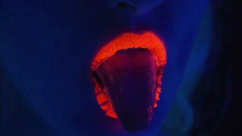 Woman with red lips showing tongue in ul... | Stock Video | Pond5