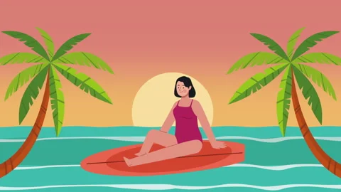 woman seated in surfboard character anim... | Stock Video | Pond5