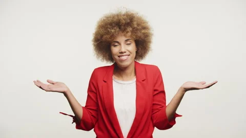 Woman Shoulder Shrug IDK Gesture on Whit... | Stock Video | Pond5