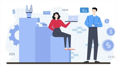 a woman sitting on chart with a man stan... | Stock Video | Pond5