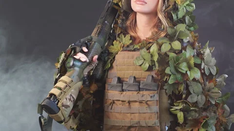 Woman soldier sniper in disguise with sn... | Stock Video | Pond5