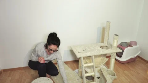 Woman sorting details of Cat Activity Ce... | Stock Video | Pond5