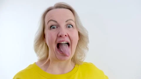 woman stuck out tongue opened eyes wide ... | Stock Video | Pond5
