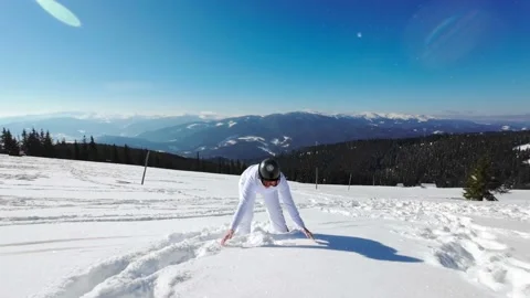 Woman throws a snowball at the camera. ... | Stock Video | Pond5