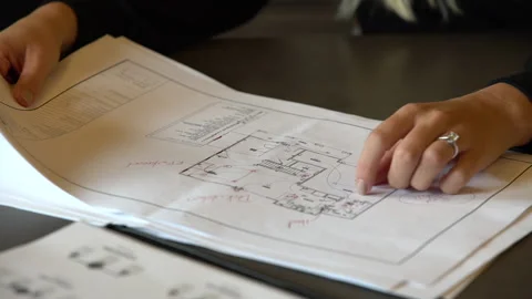 A woman view Engineering drawing . Engin... | Stock Video | Pond5