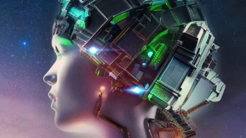 Woman wired for transhuman future loopin... | Stock Video | Pond5