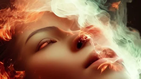 Woman's face wrapped in fire and smoke l... | Stock Video | Pond5