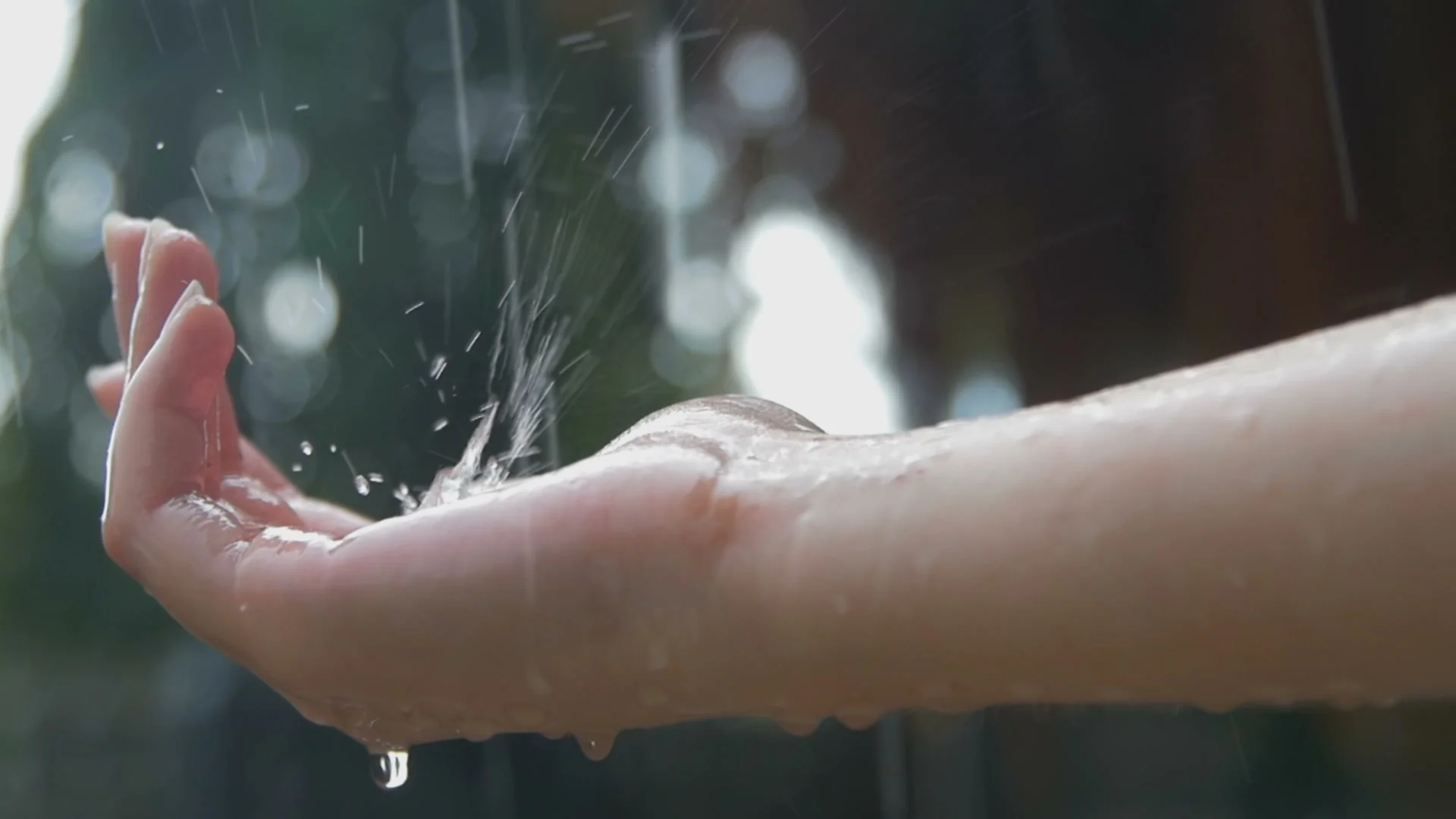 Rain Falling On A Hand
