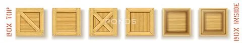 Wood containers top view vector object set: Graphic #130140905