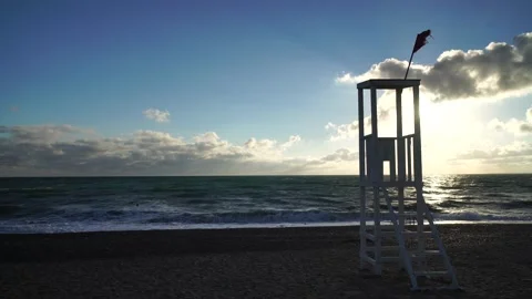 wood rescue observation post and sand be... | Stock Video | Pond5