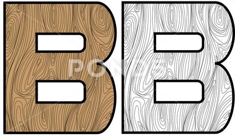 Wooden alphabet letter B color and black and white ~ Clip Art #143424515