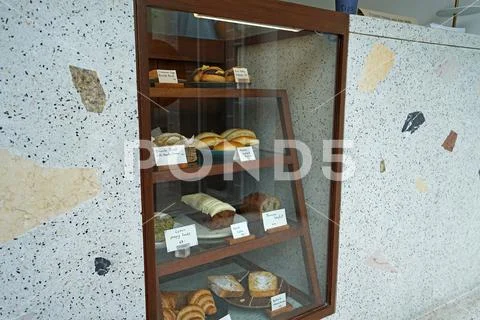 Wooden and marble of bakery pastry display showcase box Stock Photo ...