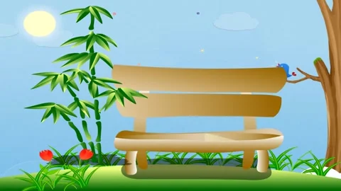 wooden bench in park background and 2d a... | Stock Video | Pond5