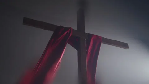 Wooden Cross Draped In A Cloth At Night | Stock Video | Pond5