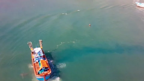 Wooden fisherman boat top down aerial vi... | Stock Video | Pond5