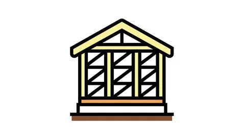 wooden frame building color icon animati... | Stock Video | Pond5