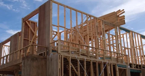 The wooden frame structure of a two-stor... | Stock Video | Pond5