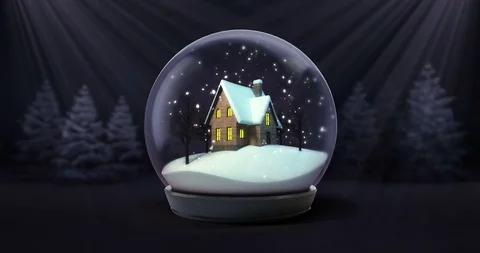 wooden house snowball snowfall in dark n... | Stock Video | Pond5