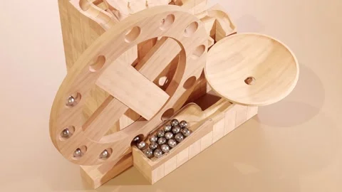 Wooden marble run machine. Rolling ball ... | Stock Video | Pond5