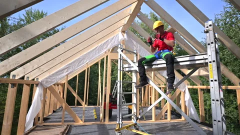 Wooden Skeleton Frame Building Performed... | Stock Video | Pond5