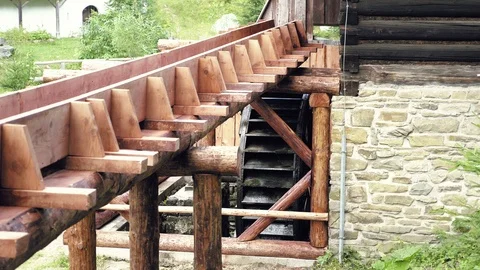 Wooden water turn of miller wheel. Histo... | Stock Video | Pond5