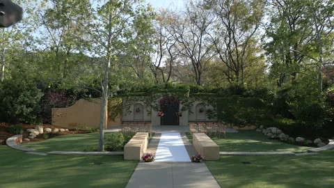 Wooden wedding arch with path leading to... | Stock Video | Pond5