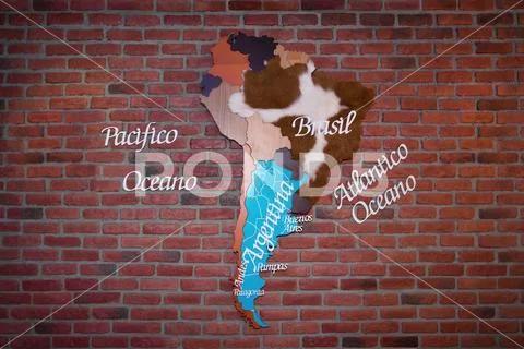 Photograph: Wooden World map made of cow skin #87563752