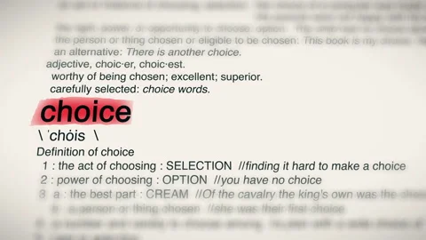 The Word Choice Red Highlighted in a Dic... | Stock Video | Pond5