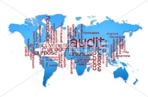 Word Cloud of audit with world map background: Royalty Free #51663358