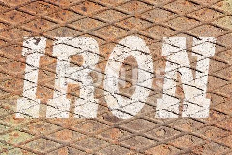 Word IRON on rusty metal texture: Graphic #155573993