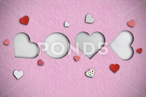 Word LOVE with paper texture on a pink background Illustration #146288860
